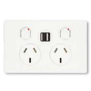 Legrand ED777USB2IWE Double GPO with USB, 10A Socket, 2.4A USB, EL-DED ...